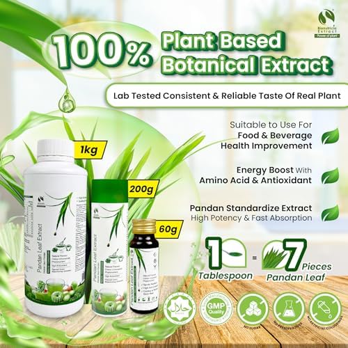 Pandan Leaf (ScrewPine) | Malaysia Extract Liquid Concentrate, Fresh Natural Asian Gourmet Flavor & Color | Baking & Beverage Ingredient | Juice, Cake (60g)