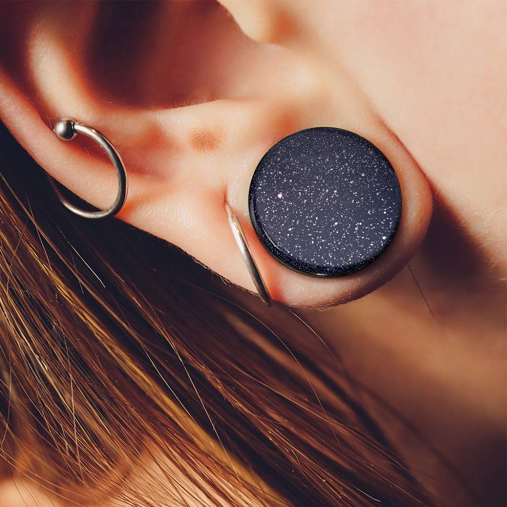 Pierced Owl Natural Blue Sand Stone Double Flared Saddle Plug Gauges, Sold as a Pair (10mm (00GA))