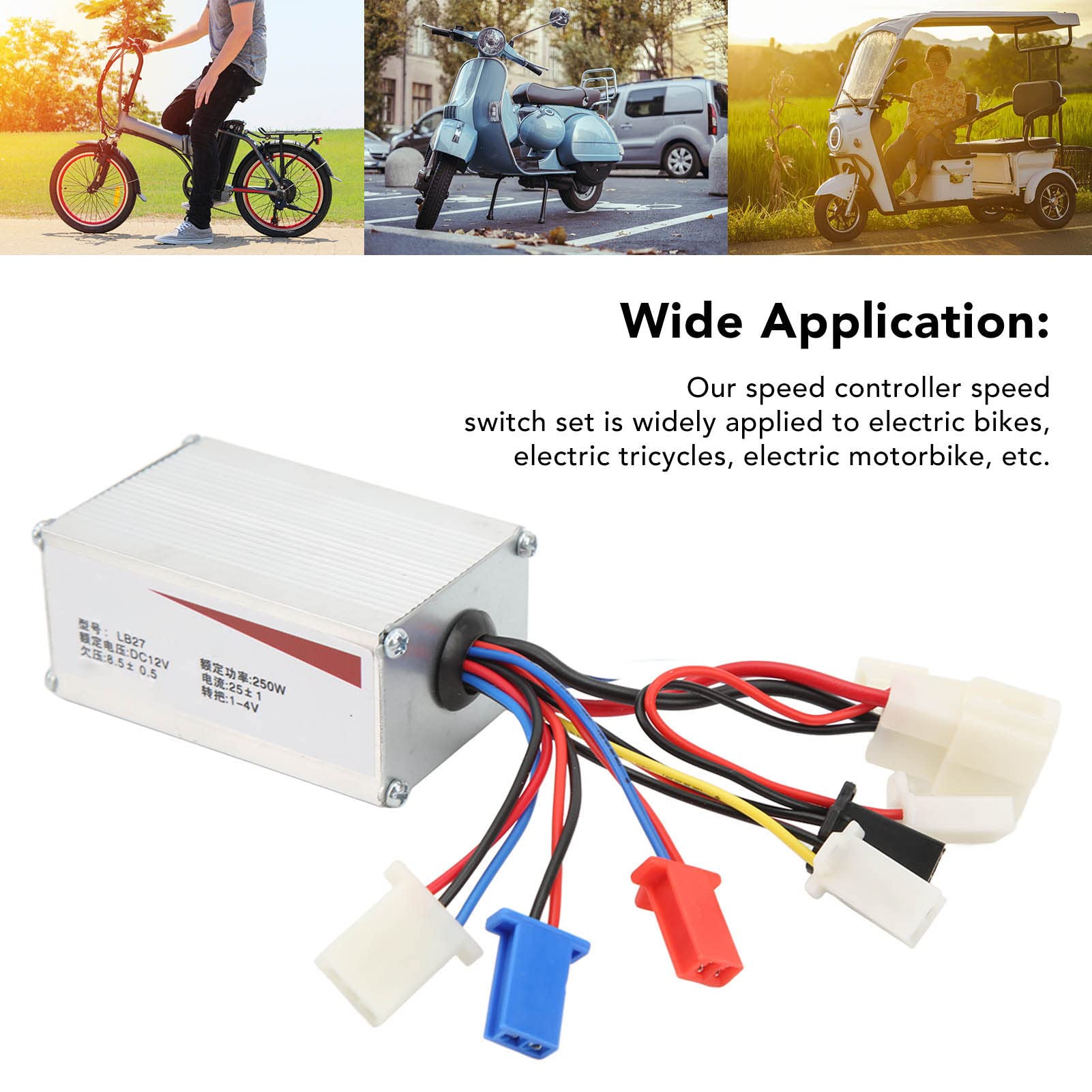 VGEBY 250W 12V Brushed Motor Speed Controller, Heat Dissipation Speed Controller with Knob Speed Switch Set Electric for Electric Bike E Scooter Bikes
