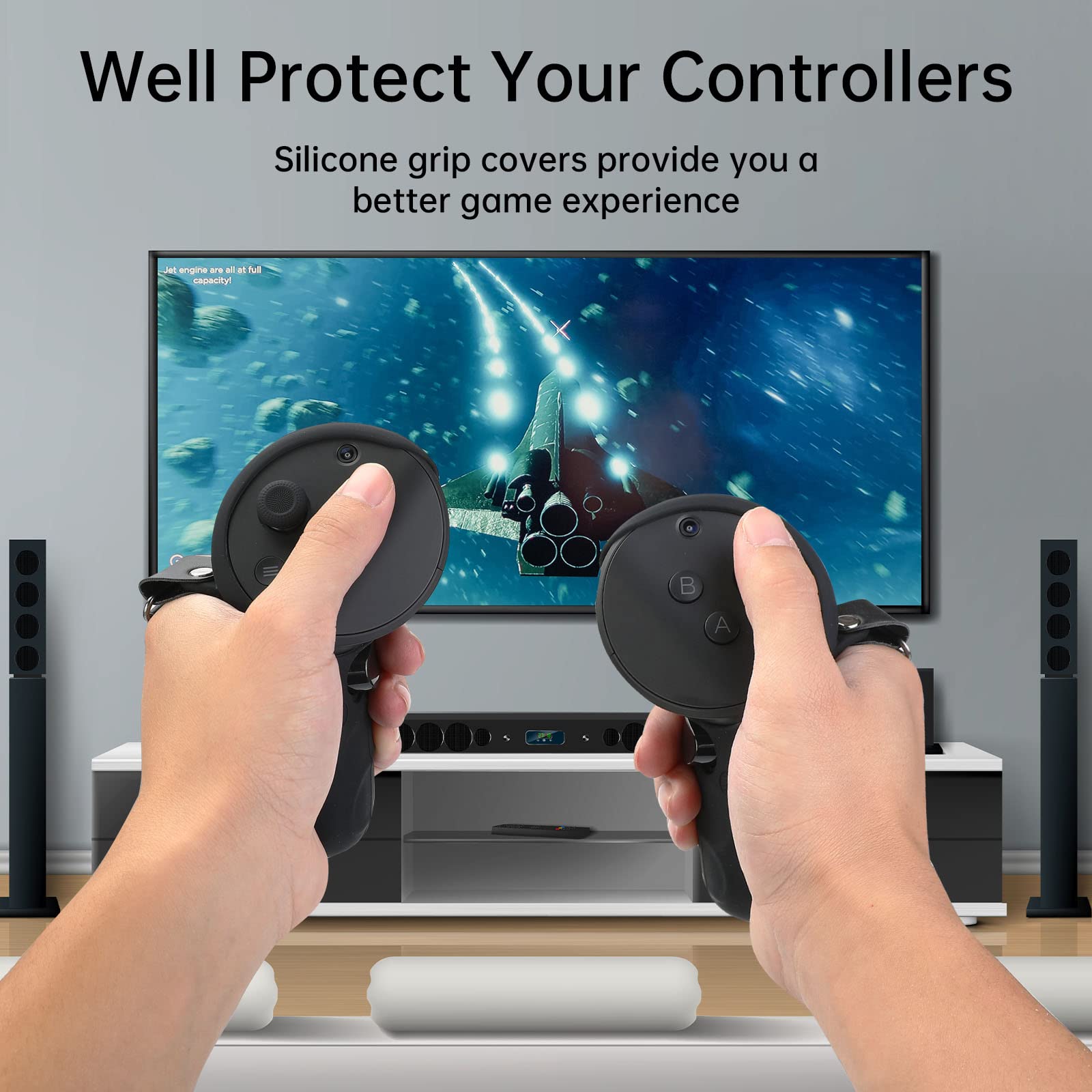 VRbrother Controller Grip Cover Compatible with Meta Quest Pro, Silicone VR Handle Protector Adjustable Wrist Knuckle Strap with VR in-Ear Earphones (Black)