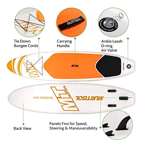 Murtisol 10'5'' Inflatable Stand Up Paddle Board(30in Width), Ultra-Thick Durable PVC, Non-Slip Deck, Premium SUP Accessories, Dual-Action Pump, Safety Ankle Strap, Adjustable Paddle, Yellow