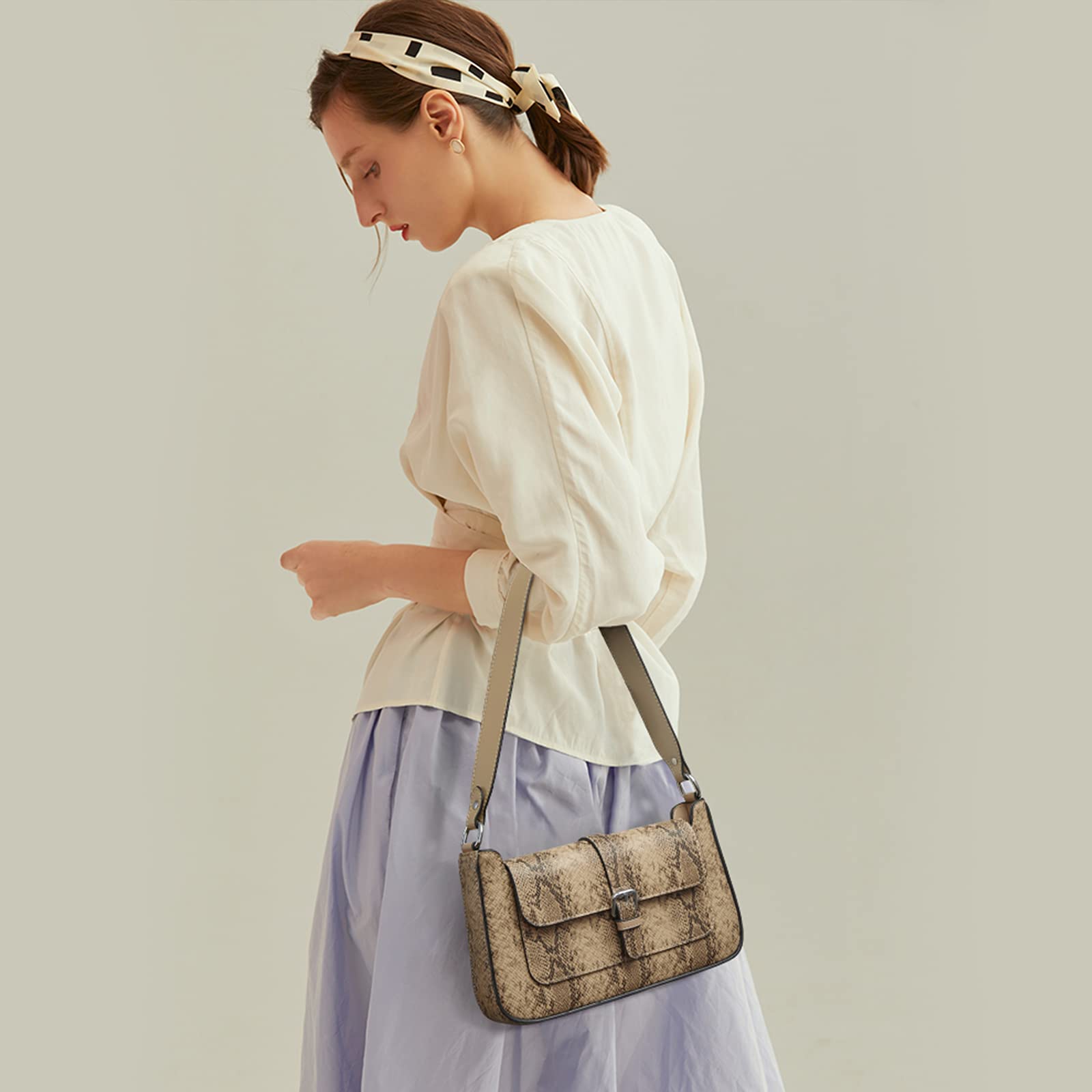 S-ZONE Genuine Leather Shoulder Bags for Women Hobo Purses Handbags Snakeskin Small Retro Classic