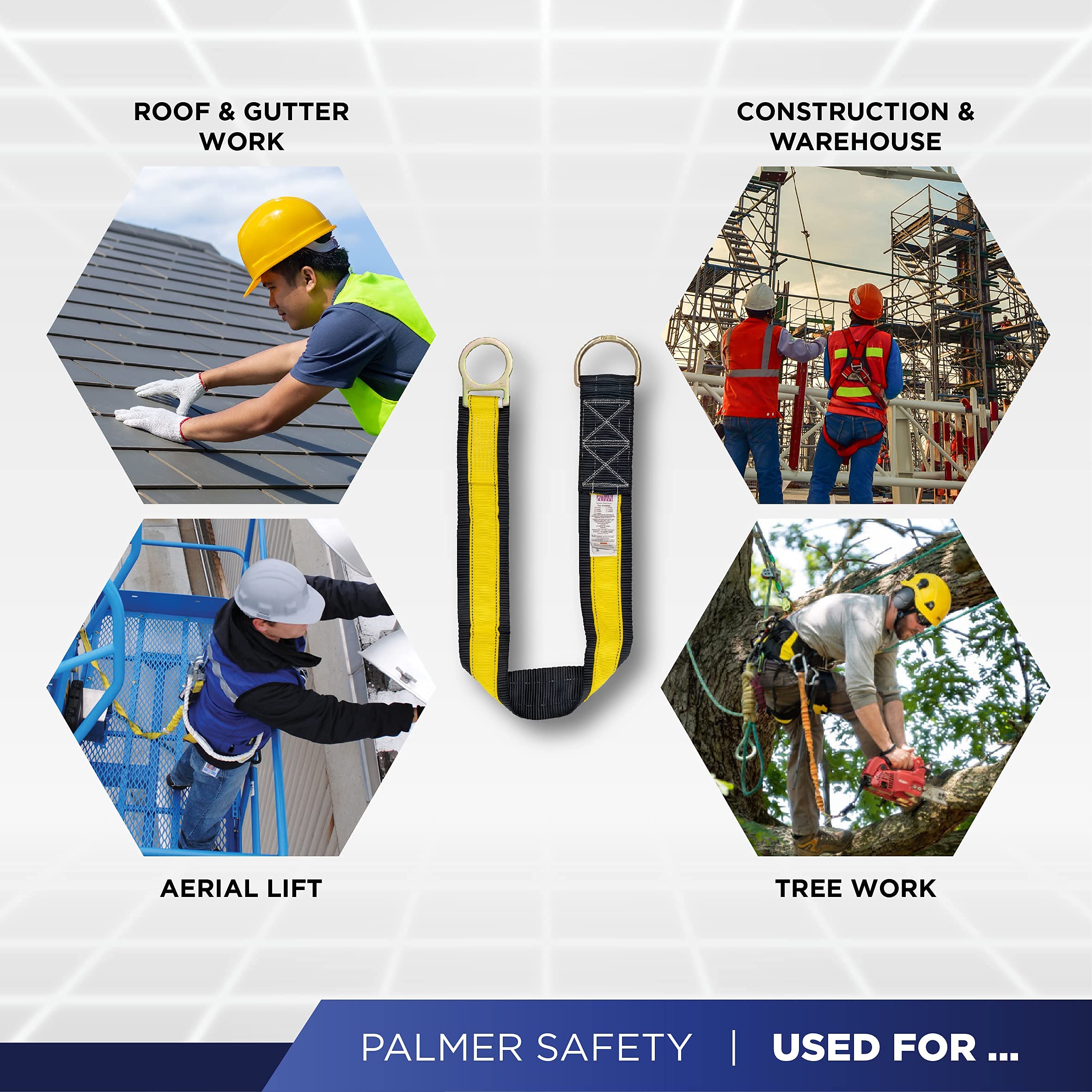 Palmer Safety Fall Protection Safety 4' Cross Arm Strap I 3β Wide Pass-through with Large D-Ring and Small D-Ring I ANSI OSHA Anchorage Sling Compliant Fall Arrest System