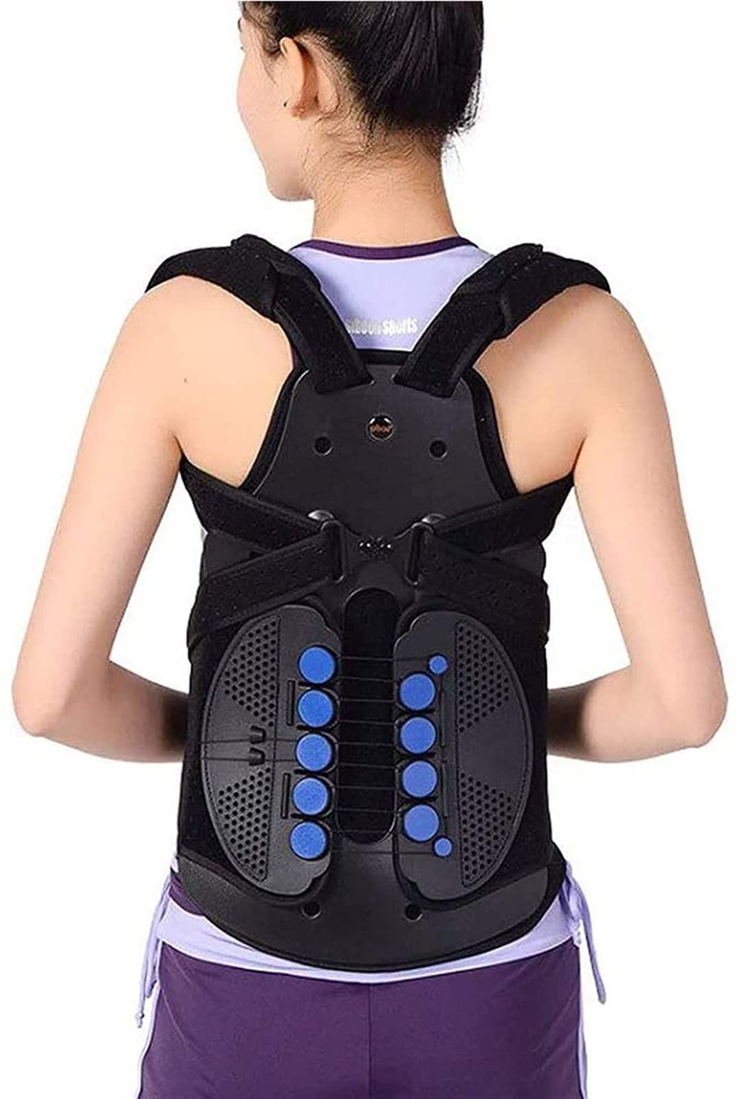 Posture Corrector Back Brace Adjustable Thoracolumbar Fixed Orthosis Cervical Thoracic Orthosis Support for Back Pain Relie Injury Recovery Back Posture (Color : Black, Size : Large)