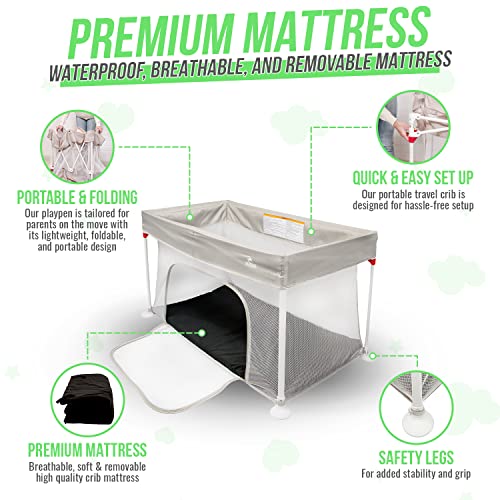 Sleepah Foldable Travel Crib β Lightweight Portable Play Pen + Backpack, Play-Yard with Waterproof Mattress β Easy to Pack Fits in a Suitcase, Sets up in 30 Seconds Safe for Infants & Toddlers (Beige)