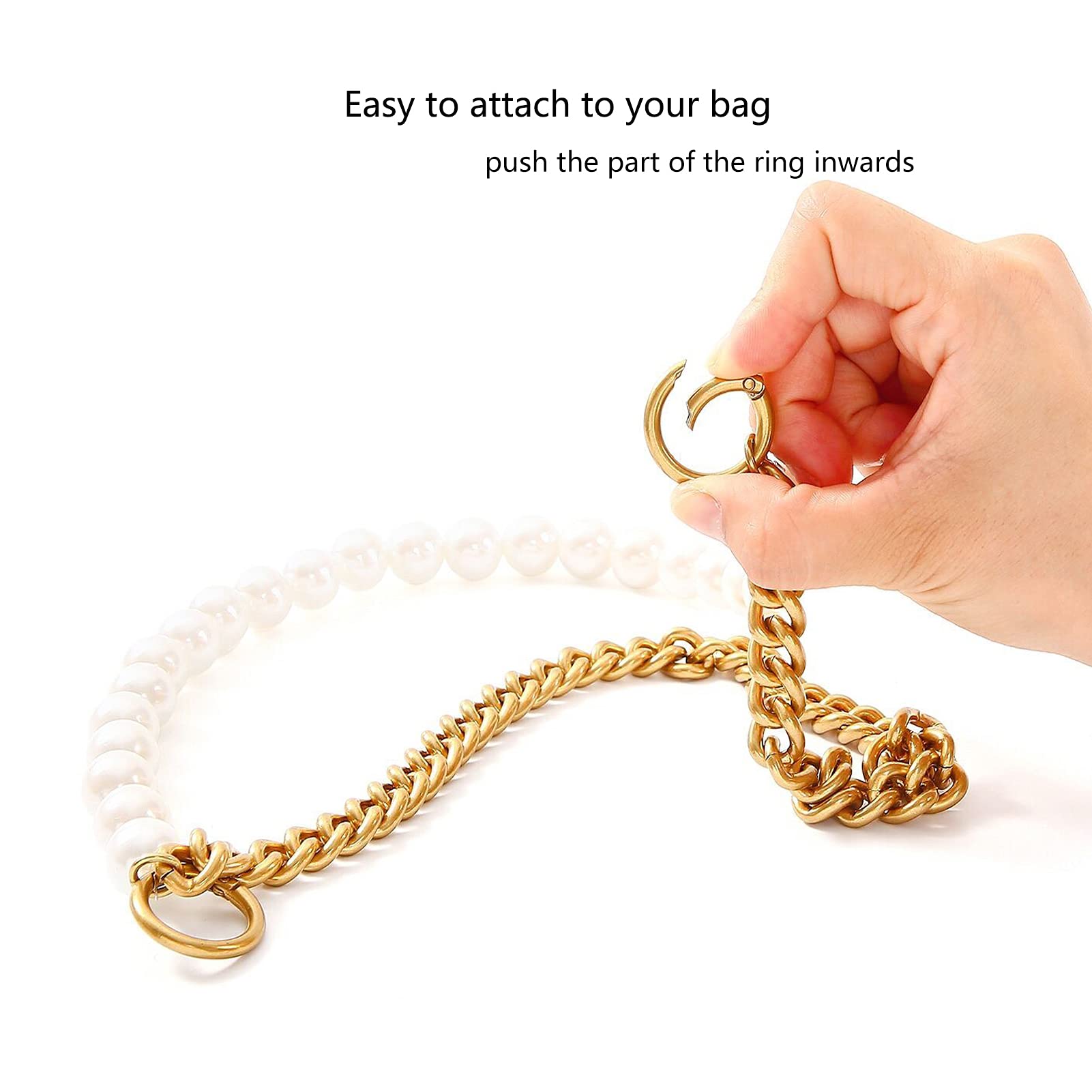 Purse Strap Short Pearl with Metal Handle Bag Chain Replacement,Handbag Purse Making Accessory Decoration (Antique Gold)