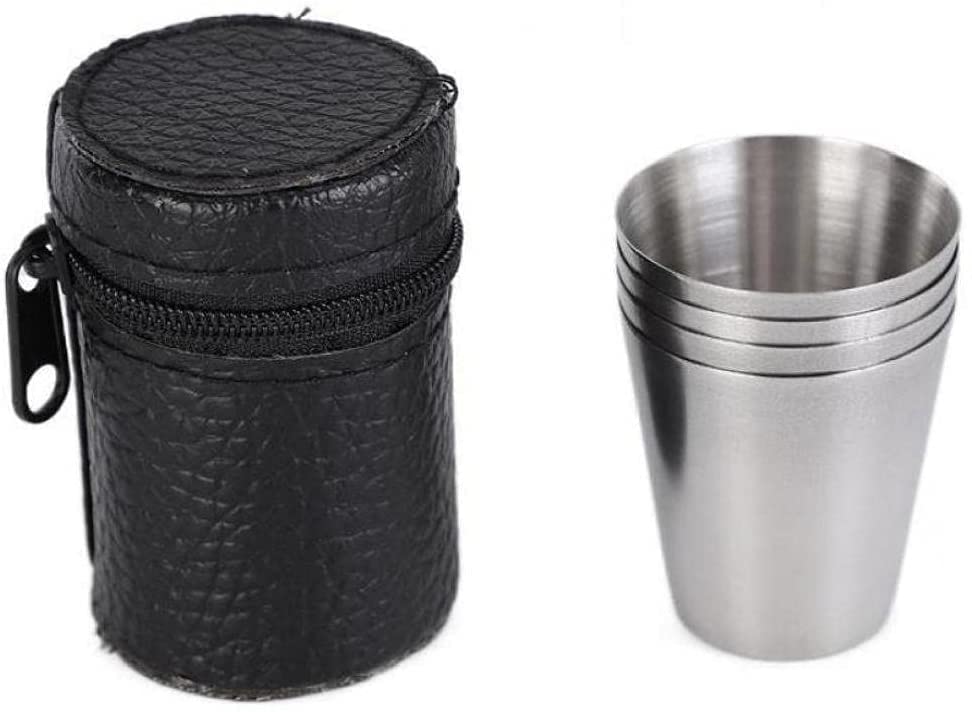 Stainless Steel Shot Cups Shot Glass Drinking Metal Shooters Leather Cup Holder For Whiskey Tequila Liquor Great Barware Gift 4Pcs/Set Durable processing