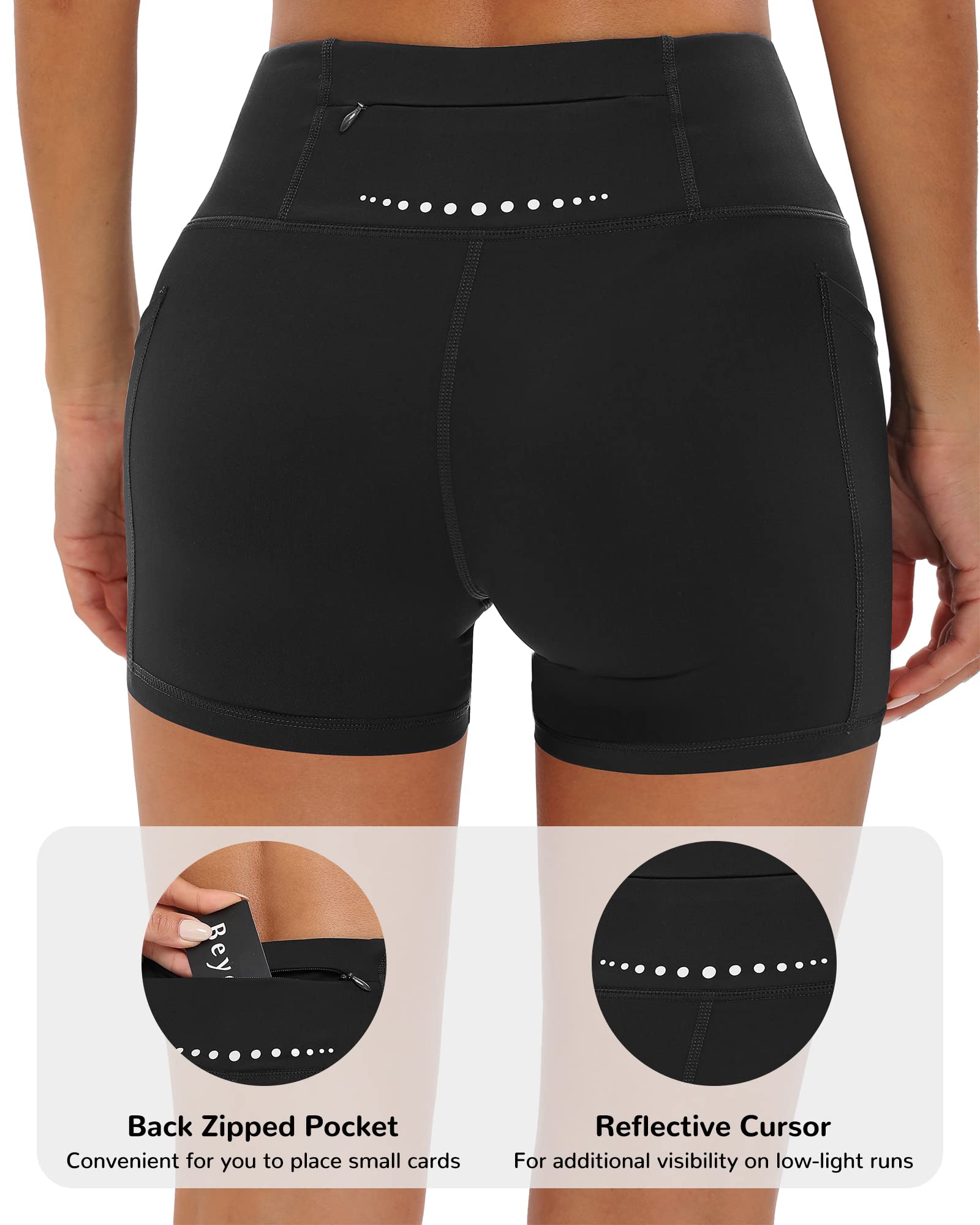 Runhit 3 Inch Running Shorts for Women High Waisted Yoga Shorts with Side Pockets Tummy Control Workout Gym Compression Shorts Black XL