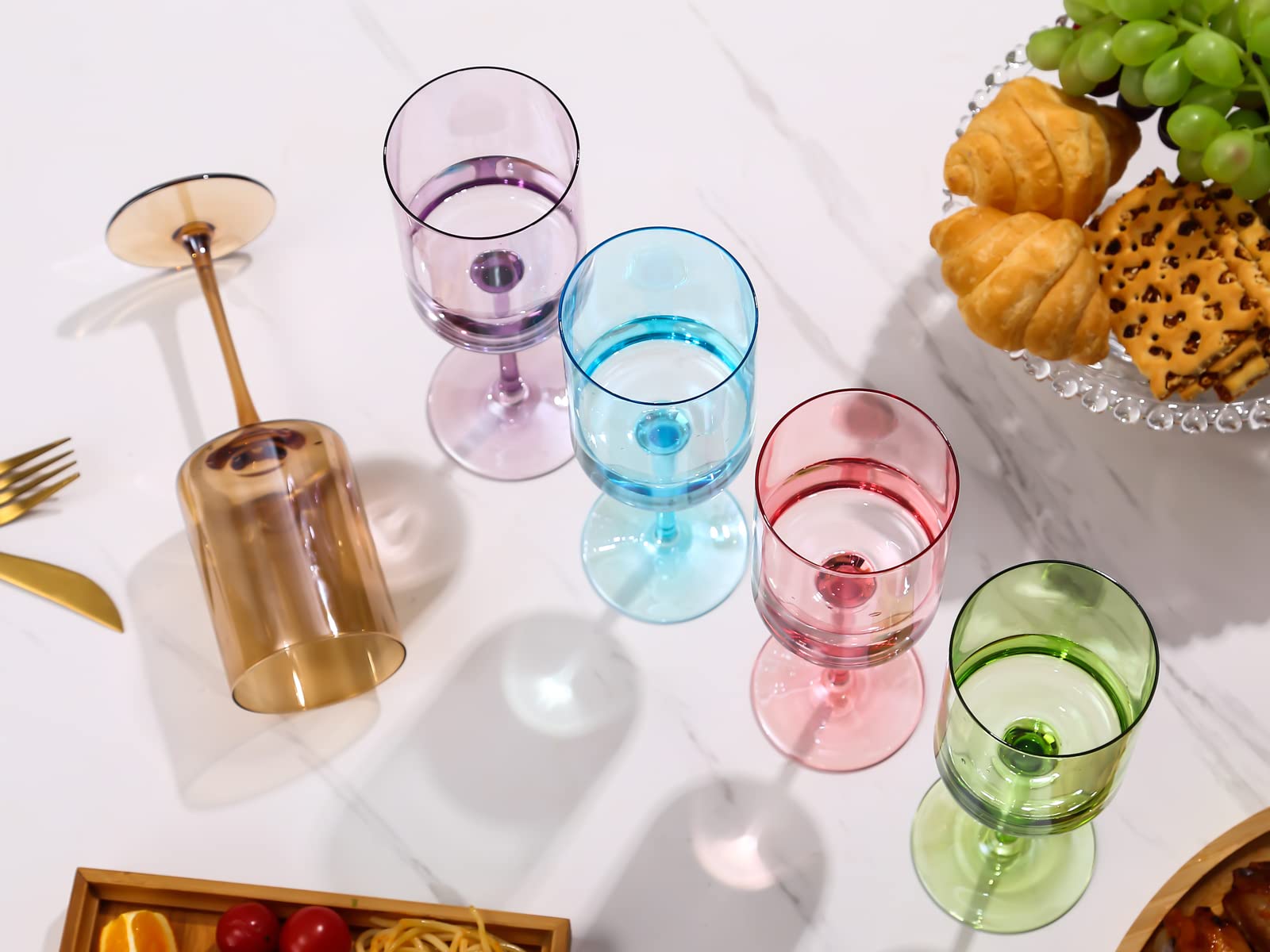 Physkoa Hand Blown Colorful Wine Glasses Set of 6 - Crystal Stemware Glasses with Long Stem, Ideal for Weddings, Engagements, and Parties, 11.5oz