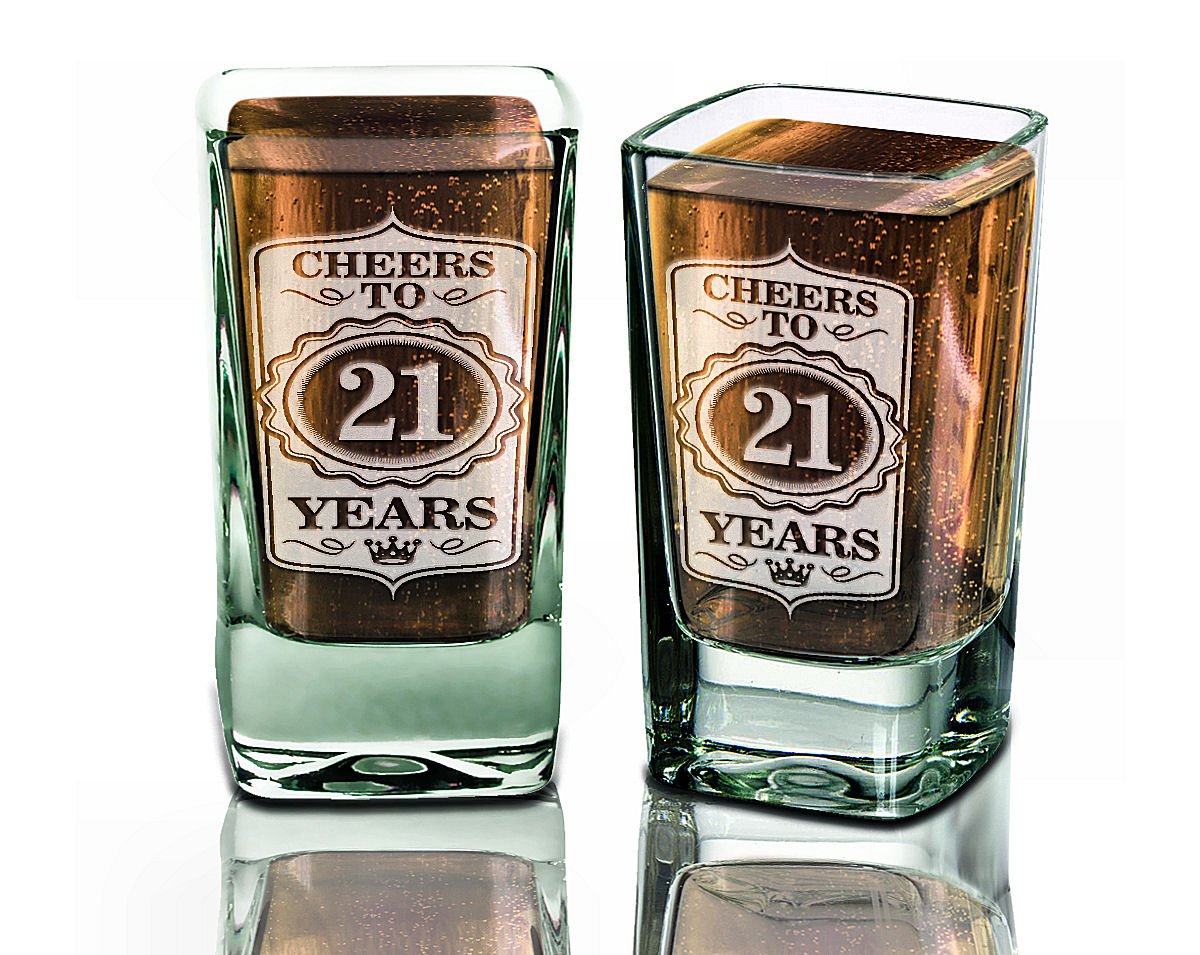 Single Personalized 21st Shot Glass Cheers to 21 Years Glass Custom Engraved Birthday College Party Celebration Gift
