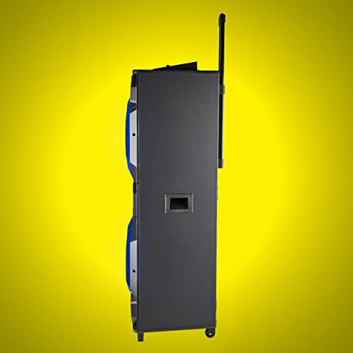 QFX E-1500 Professional Large Bluetooth Speakers | Portable PA Speaker System | Dual 15” Woofers, 1.5” Tweeter, and Party Lights