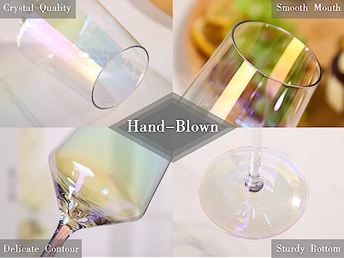 Physkoa Rainbow Wine Glass Crystal Hand-Blown Iridescent Wine Glasses Set of 6 for Wine Tasting,Bar 15oz