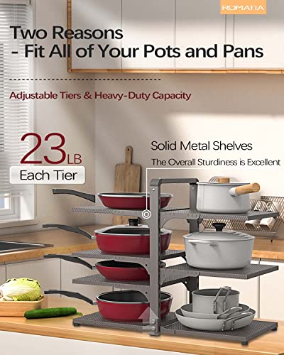 ROMATIA Pot and Pan Organizer Rack for under Cabinet, Heavy Duty Pot Pan Rack under Sink Organizers and Storage, Pot lid organizer, Kitchen Cabinet Organizer with 7 Adjustable Shelves