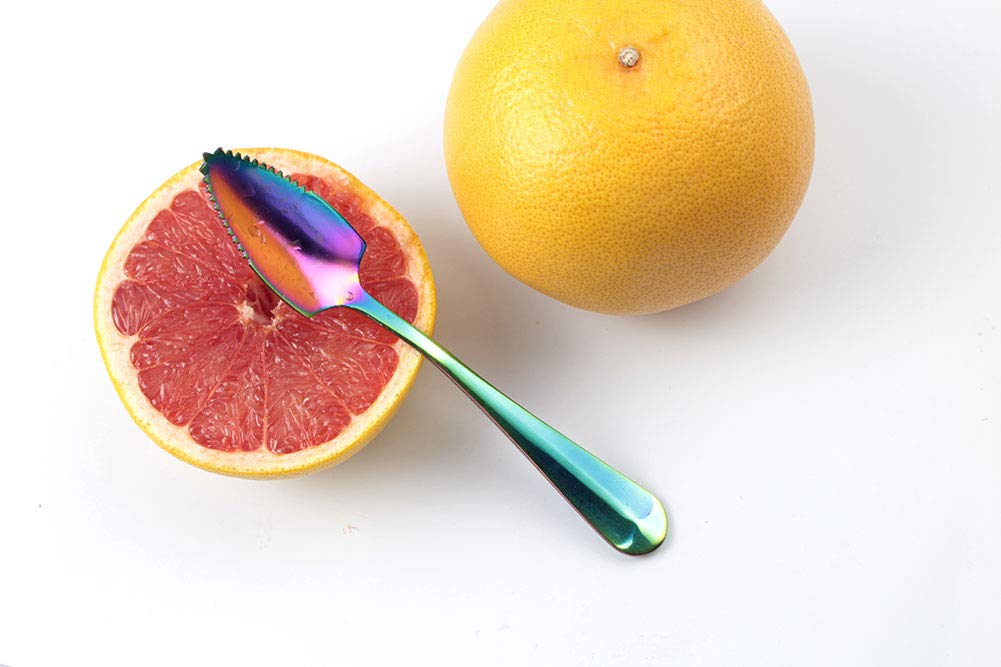 Stainless Steel Grapefruit Spoons for Citrus Fruit, Rainbow Magic Mirror Finish Serrated Grapefruit Spoons, Watermelon Dessert Spoon Set of 4