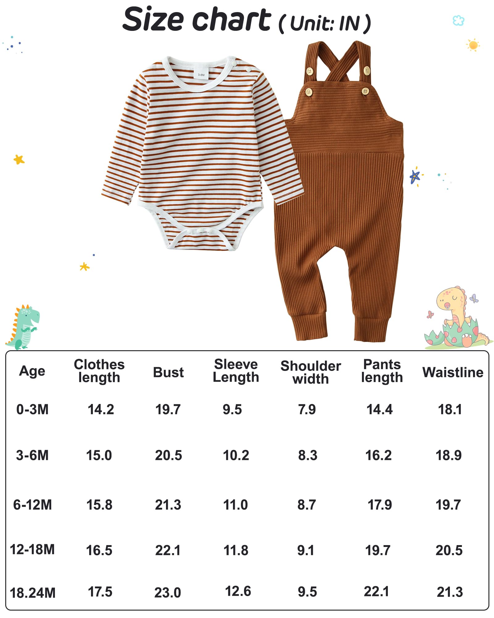 YUEMION Baby Boy Clothes 3 6 Months Newborn Infant Boy Outfits 2Pcs Stripe Top Romper Pants Set Overalls Toddler Boy Clothes(Brown, 3-6 Months)