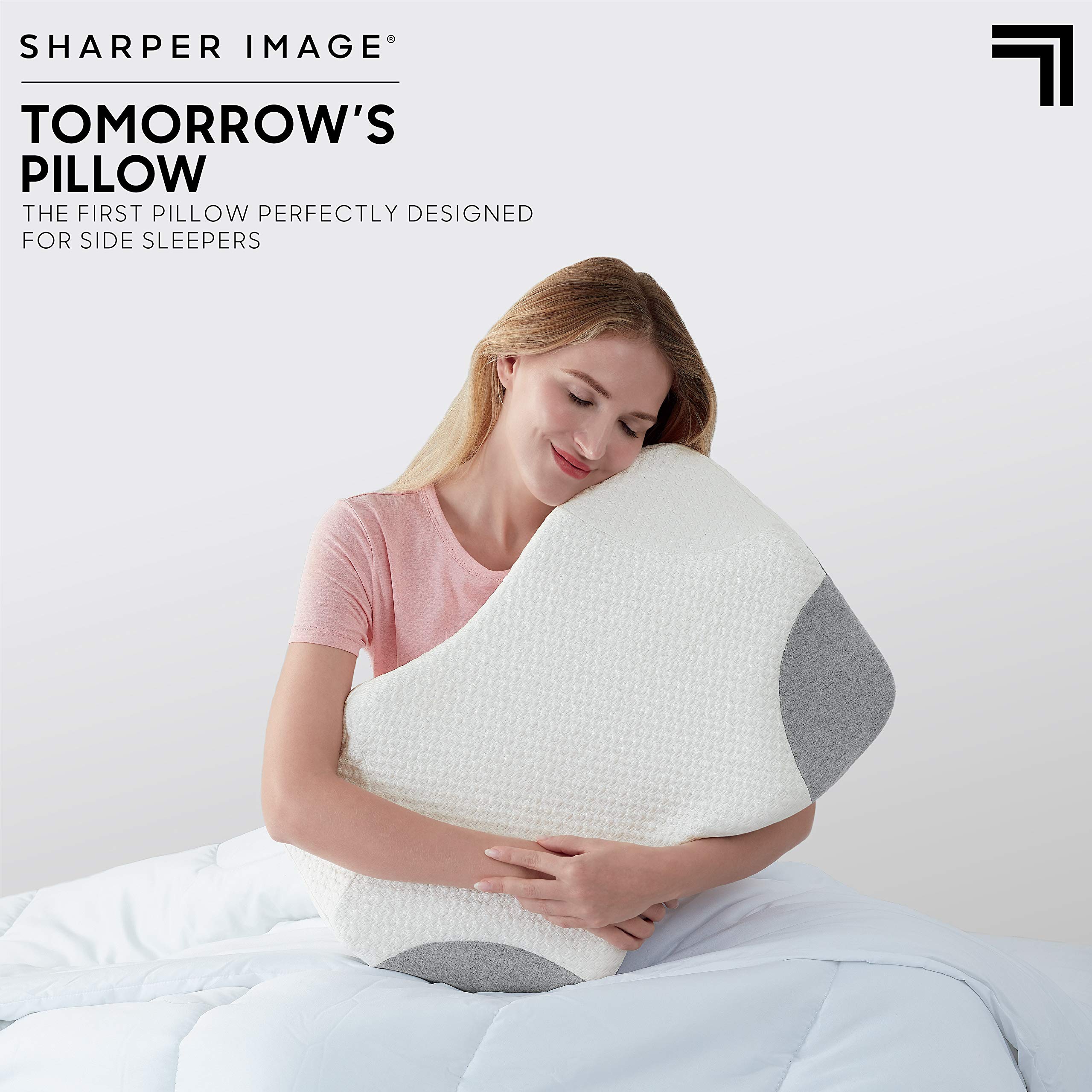 Sharper Image Responsive Memory Foam Tomorrow’s Pillow – Expressly Designed for Side Sleepers - Ergonomically Contoured for Neck & Shoulder Support and to Help You Breathe More Easily – Queen