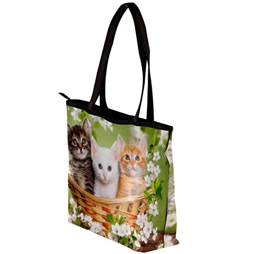 Women's Large Size Canvas Shoulder Bag Hobo Crossbody Handbag Casual Tote, Animal Three Kittens