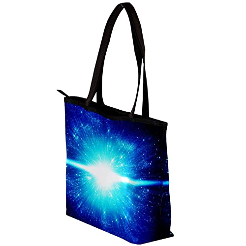 Women's Large Size Canvas Shoulder Bag Hobo Crossbody Handbag Casual Tote, Blue Universe Stars Galaxy