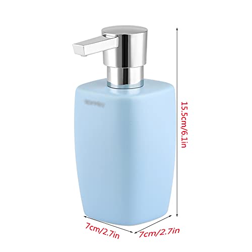 QTBH Soap Dispenser Matte Ceramic Soap Dispenser Home Bathroom Kitchen Office Shampoo Dishwashing Liquid Cosmetic Lotion Bottle 370ml/13oz Soap Pump (Color : Blue)