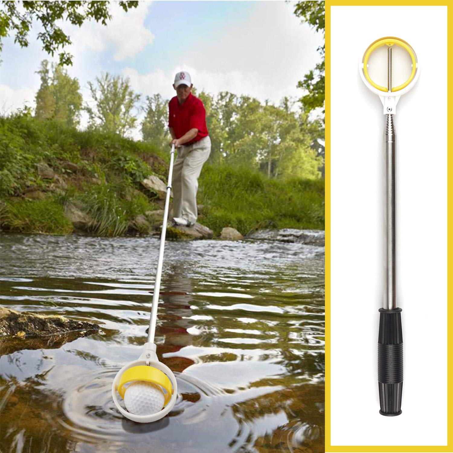 prowithlin Golf Ball Retriever, Stainless Telescopic Extendable Golf Ball Retriever for Water w/Golf Ball Pick Up Retriever Grabber Claw Sucker Tool, Golf Accessories Golf Gift for Men (6ft)