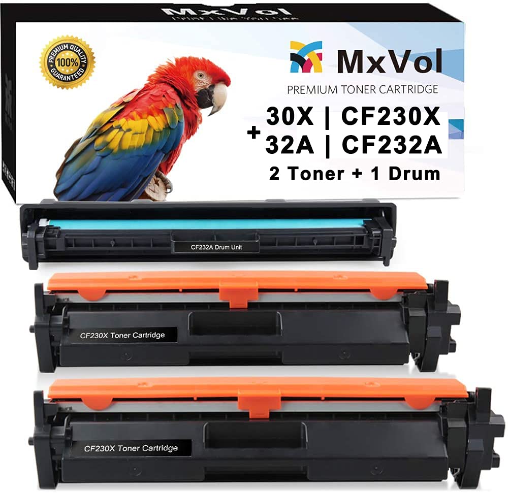 MxVol Compatible 32A Drum 30X 30A Toner Cartridge Replacement for HP CF230X CF230A Toner 2-Pack CF232A Drum 1-Pack for M203dw M203dn MFP M227fdw M227fdn (2 Toner+1 Drum) (CF230X)