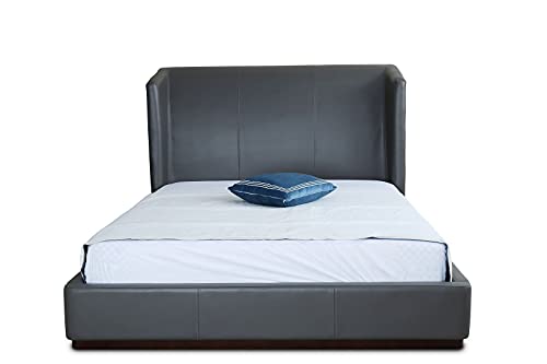 Manhattan Comfort Lenyx Mid Century Modern Faux Leather Upholstered Bed Frame, Queen, Graphite
