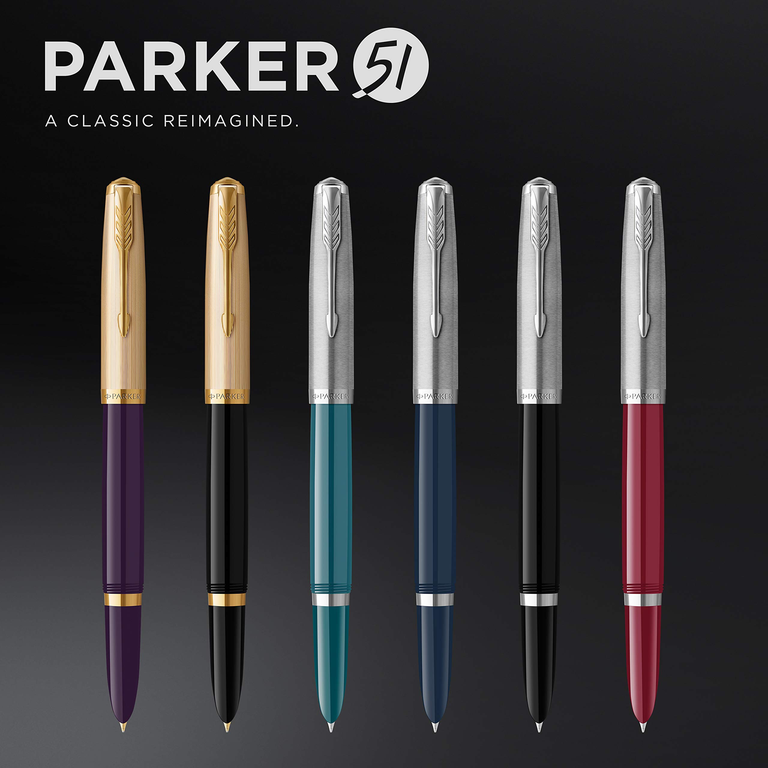 Parker 51 Fountain Pen | Midnight Blue Barrel with Chrome Trim | Fine Nib with Black Ink Cartridge | Gift Box