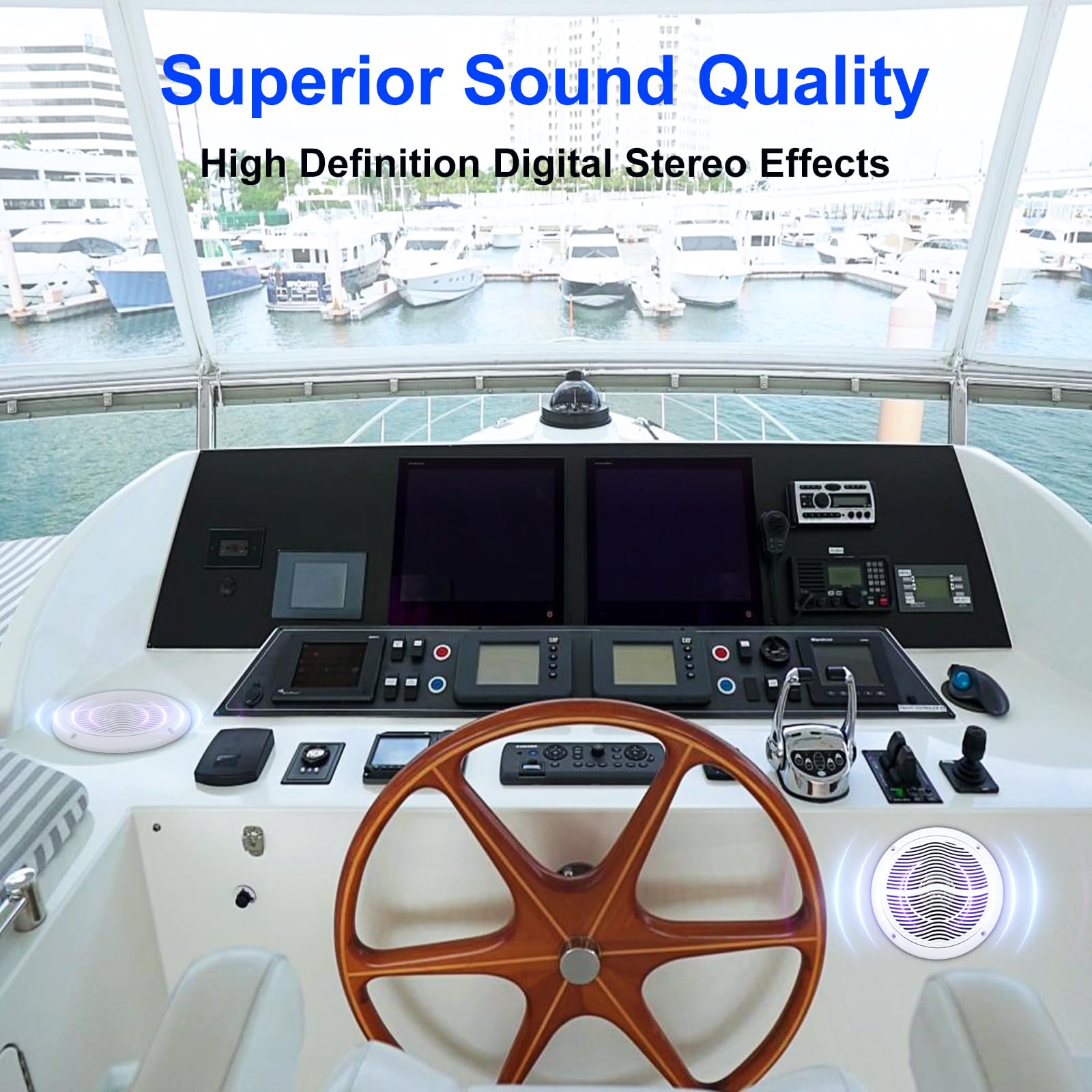 STUDIOFINIX Marine Speakers 6.5 Inches 2-Way 240W Bluetooth Waterproof Flush Mount Resistant Outdoor Audio Stereo Sound System Perfect for Boat ATV UTV Golf Cart RV Bathroom(2 Pairs,White)