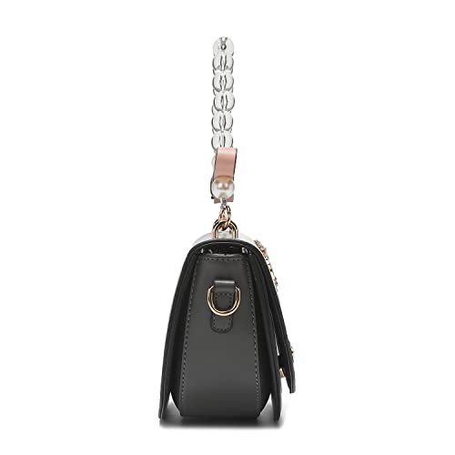 Nicole Lee Shoulder Bag with Pearls Bows, Small Flap Handbag with Removable Crossbody Strap (Double Queens)