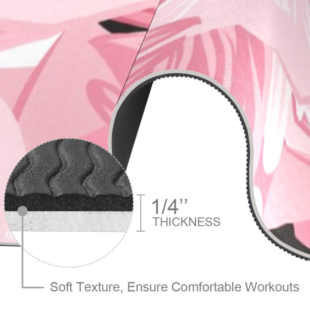 Pink Flamingo Pattern Yoga Mat Thick Non Slip Yoga Mats for Women&Girls Exercise Mat Soft Pilates Mats,(72x24 in, 1/4-Inch Thick)