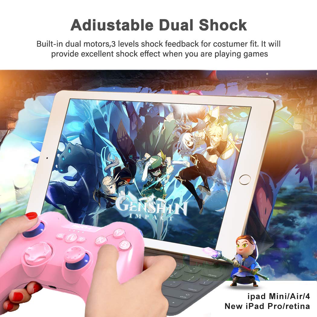 PXN MFi Wireless Game Controller, 6603 Apple Gaming Controller Joypad with Adjustable Clamp Phone Holder Compatible with iOS iPhone/iPad/Apple TV(Pink MFi Gaming Controller)
