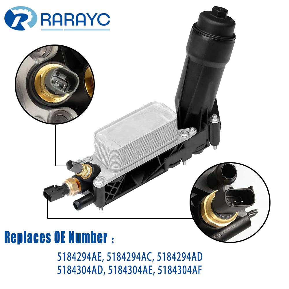 RARAYC Replacement for Engine Oil Cooler Filter Housing Adapter Gaskets Sensor Kit | 2011-2013 Chrysler Ram Cherokee Wrangler 3.6L V6 Engine | Replaces 5184294AE
