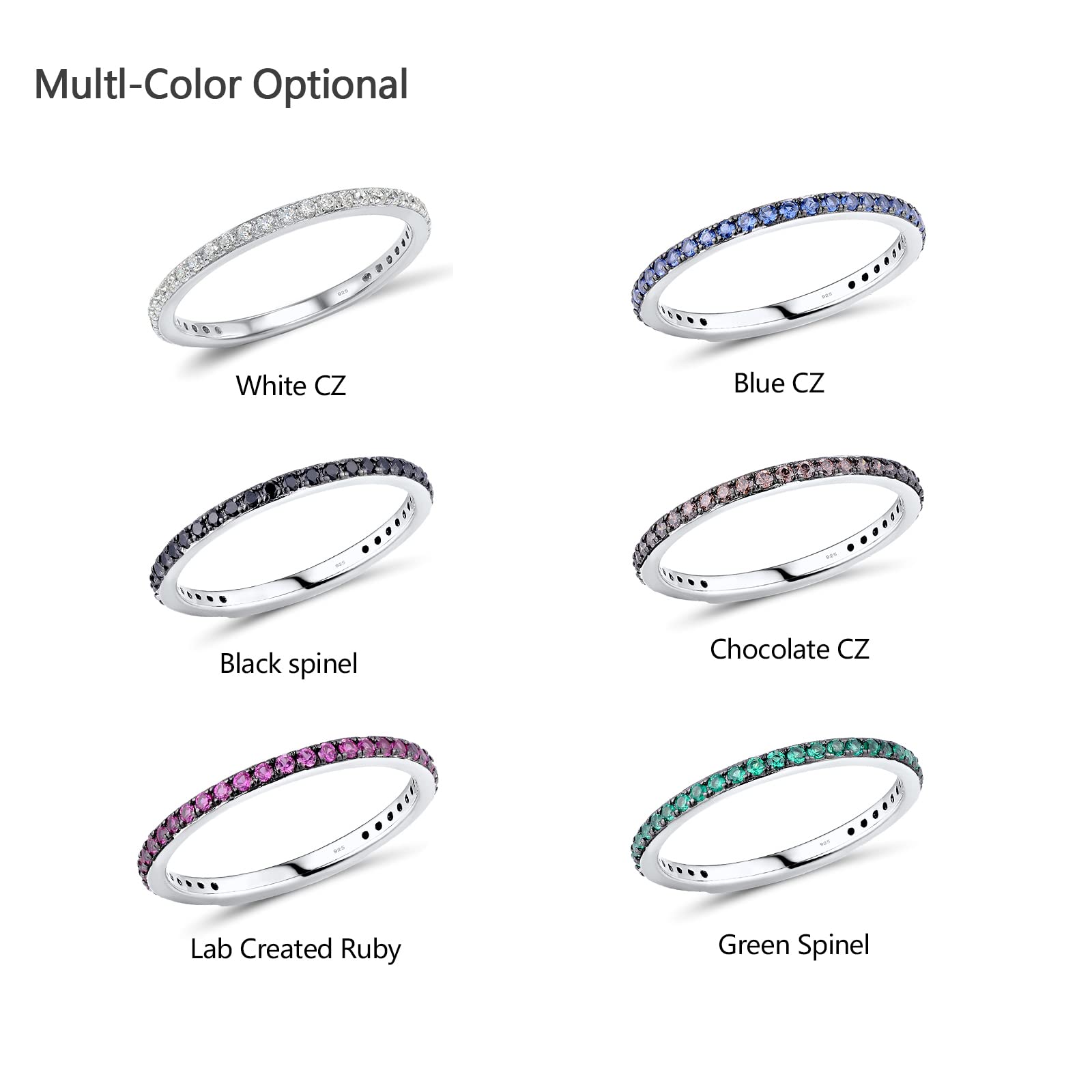 Santuzza 925 Sterling Silver Stackable Ring Black Spinel Engagement Wedding Band Stacking Ring for Women (8)