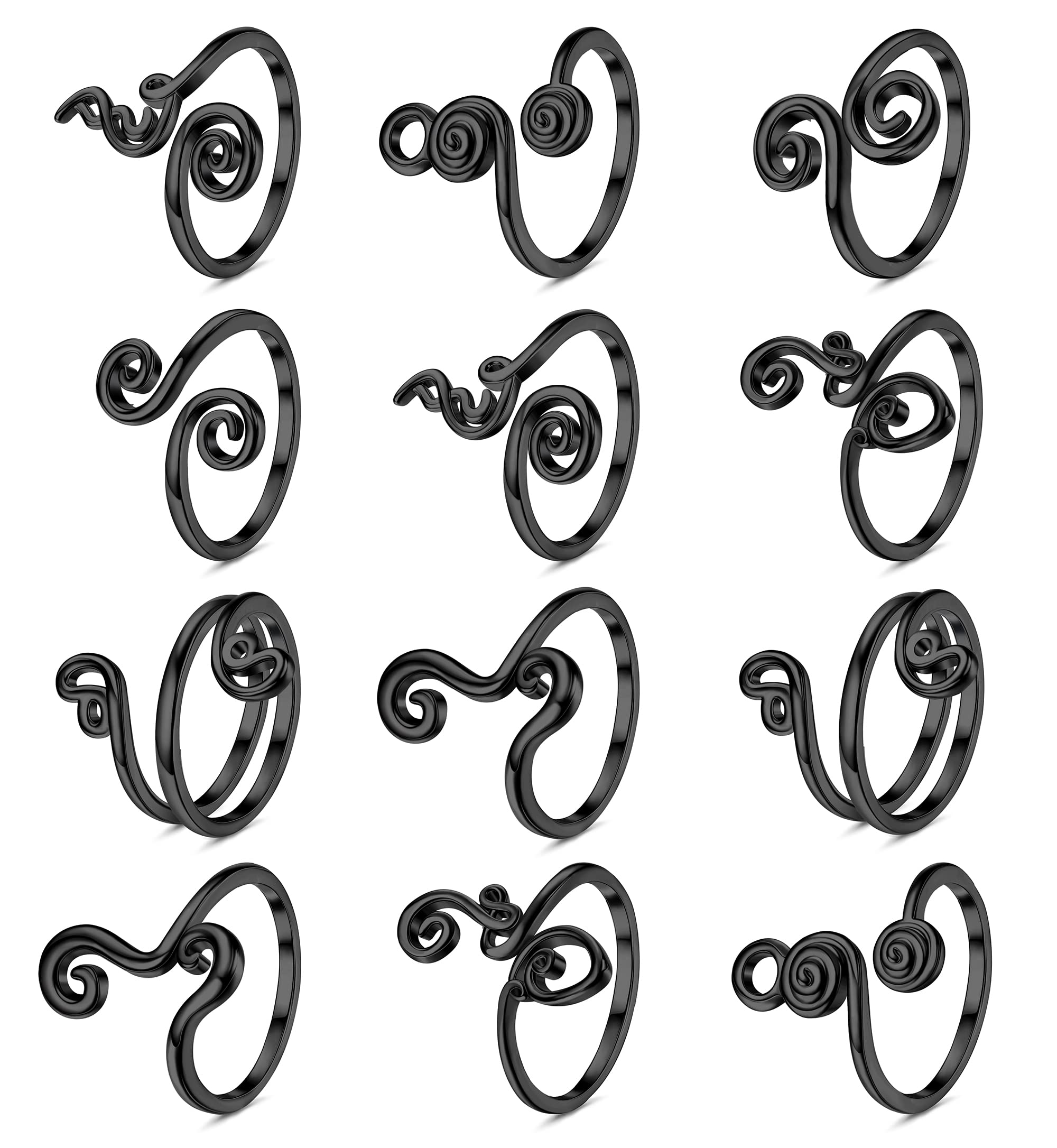 ORAZIO 12Pcs Toe Ring Adjustable Toe Rings for Women Men Summer Open Band Ring Tail Ring Beach Foot Jewelry Set Sliver Tone Black