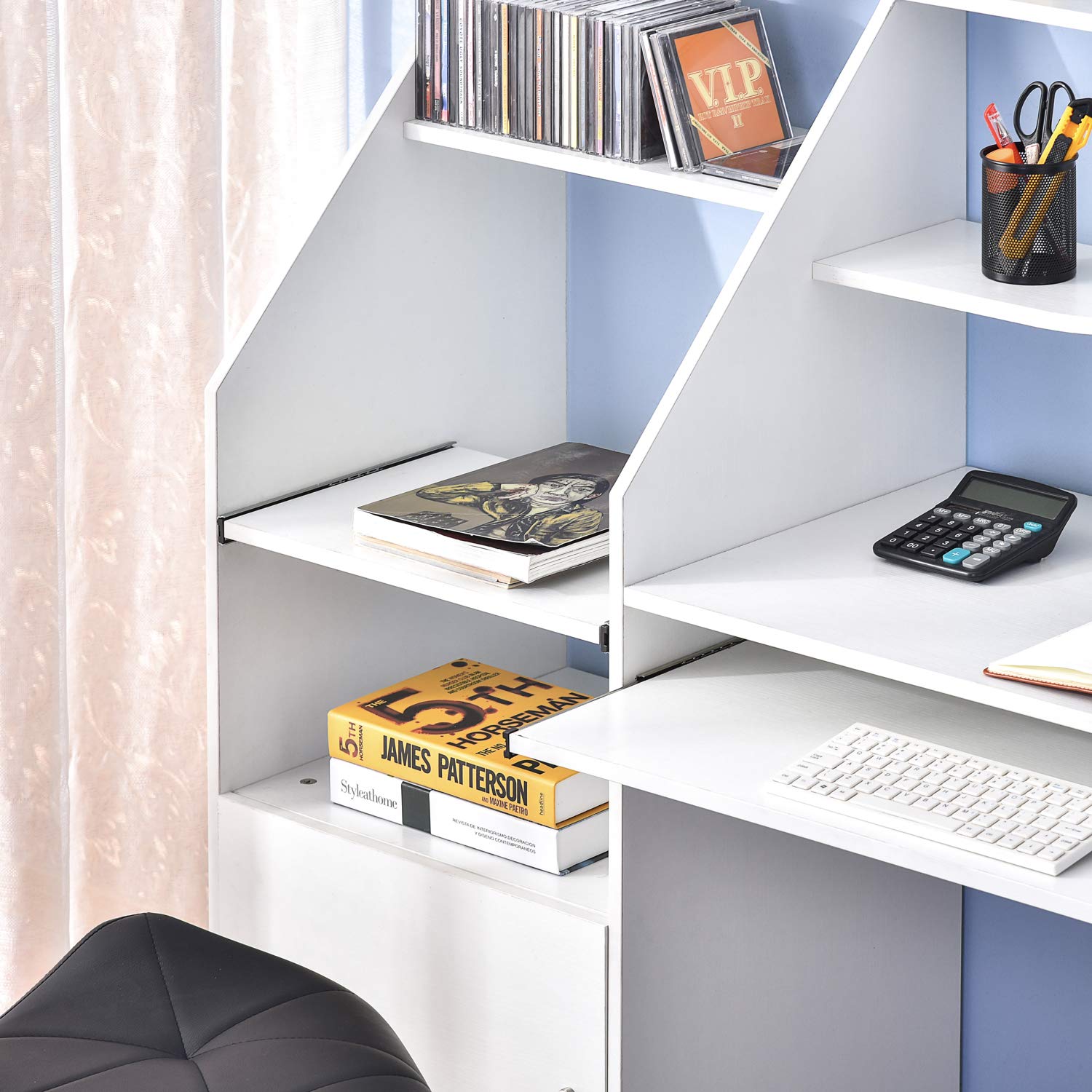 Nobranded Multi-Functions Computer Desk with Cabinet Computer Desk with Drawers Home Office Desk Study Writing Desk with Storage Drawer and Pull-Out Keyboard Tray