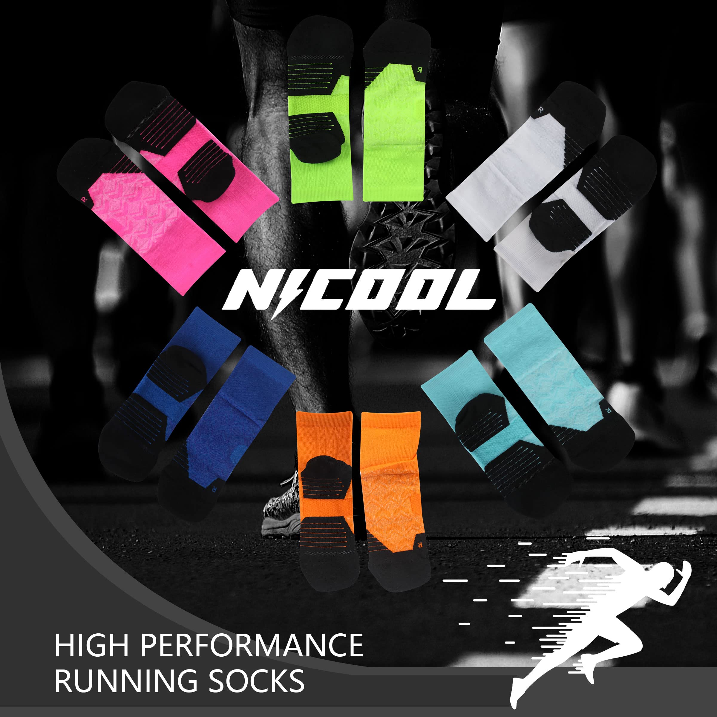 NIcool Running Socks for Men Women Fashional Arch Compression Support Athletic Quarter Socks Purple