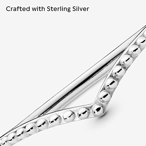 Pandora Beaded Wishbone Ring - Simple & Elegant Ring for Women - Layering or Stackable Ring - Gift for Her - Sterling Silver - Size 8.5