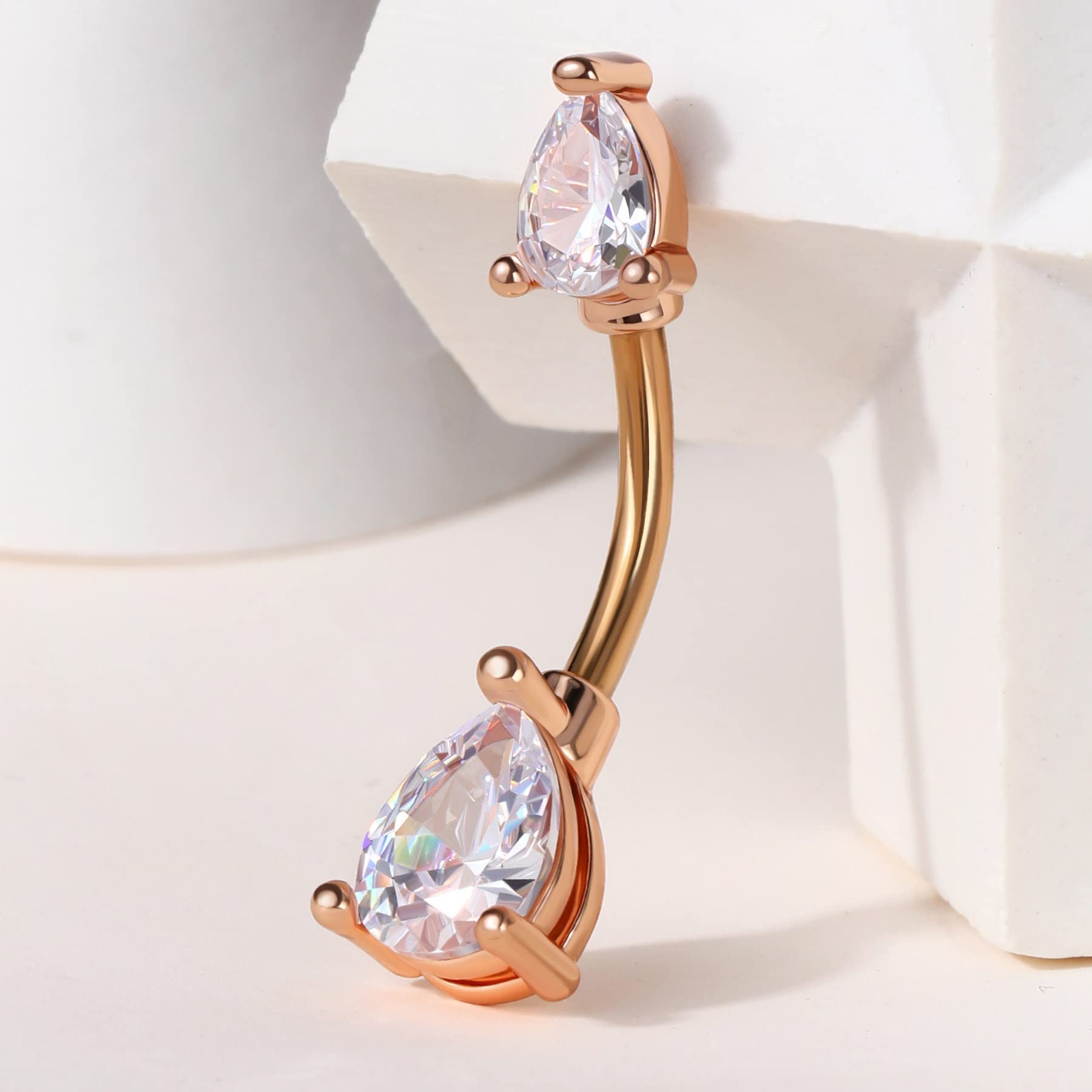 OUFER 14G 316L Surgical Steel Double Teardrop CZ Navel Piercing Rings Belly Button Rings Jewelry