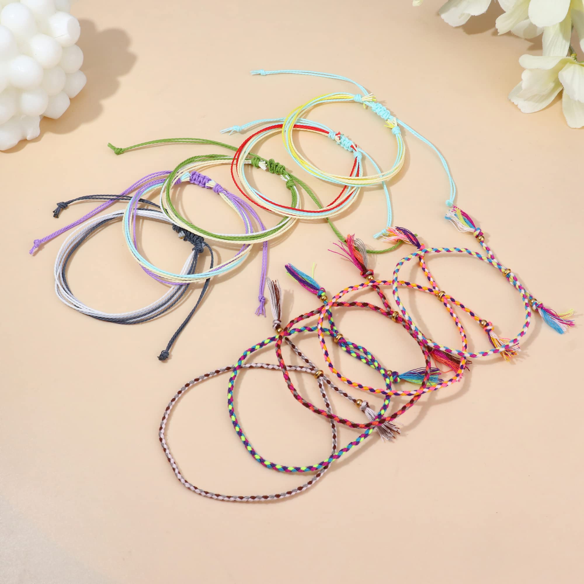 ORAZIO 20PCS String Friendship Anklet Bracelets For Women Men Colorful Woven Ankle Bracelets Adjustable Rope Braided Bracelet Waterproof Handmade Thread Boho Evil Eye Anklet Summer Beach Anklets