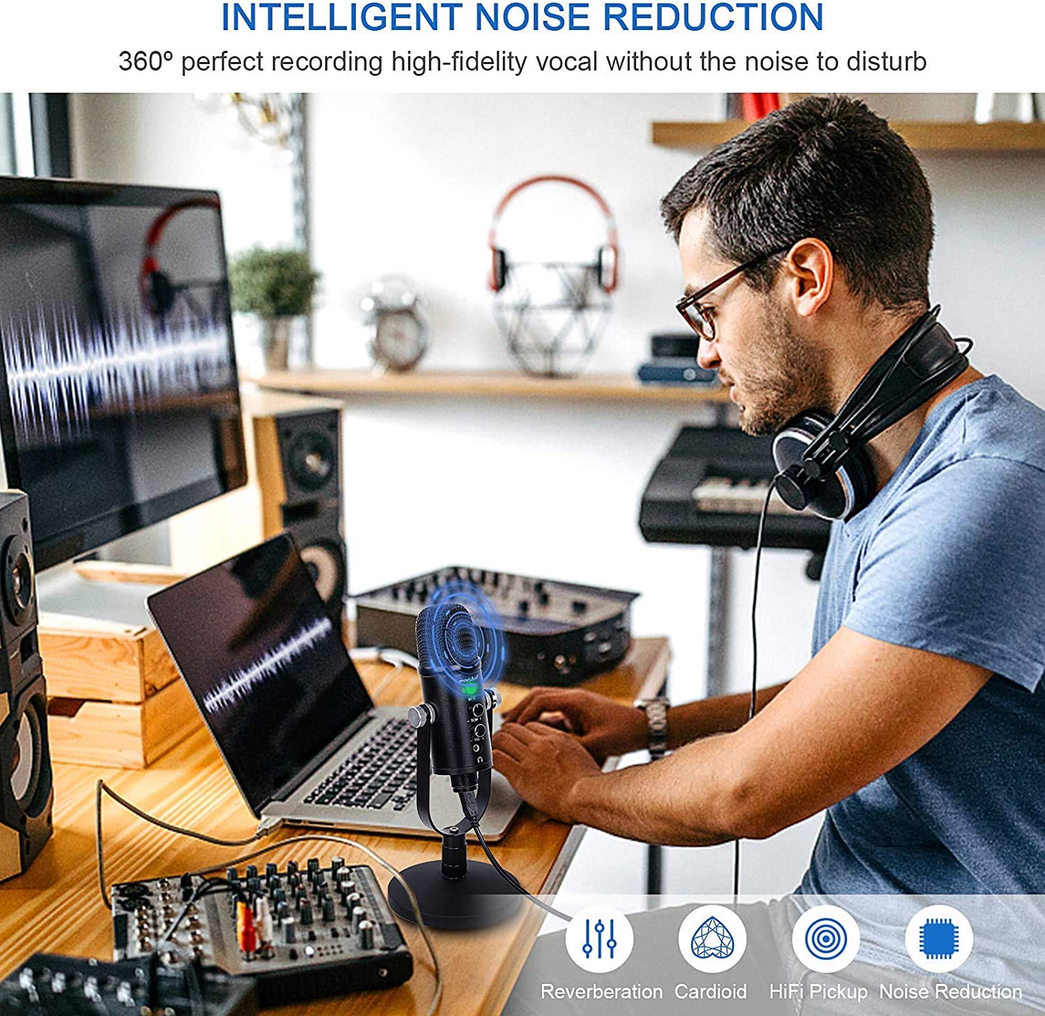 PROAR Microphone for Podcast, USB Microphone Kit for Phone, PC/Micro/Mac/Android,Professional Plug&Play Studio Microphone with Stand for Gaming, Online Chatting, Videos, Voice Overs, Streaming