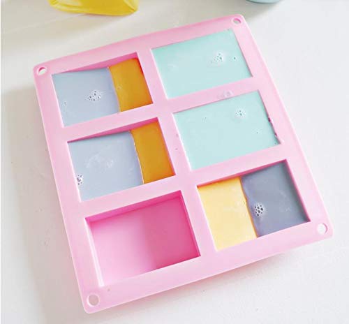 Pendolr Silicone Soap Molds Set of 3, 6 Cavity Rectangle Homemade Craft Soap Mold, Pink Cake Mold for Cupcake, Muffin, Coffee Cake, Pudding, Ice Cube Tray