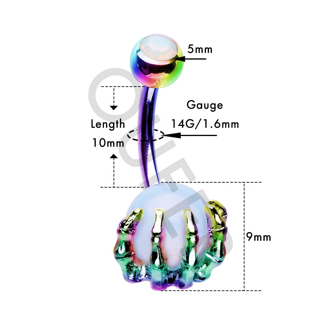 OUFER 14G Stainless Steel Navel Rings Skull Hand with Gem Ball Belly Button Rings Belly Rings Body Piercing