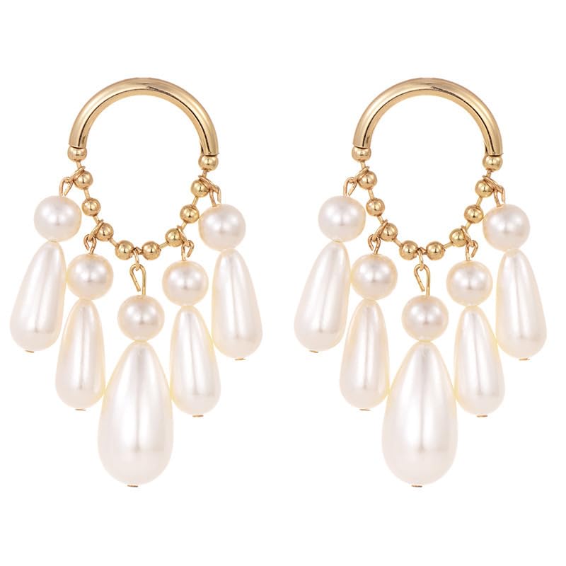 Sither Pearls Earrings for Women Dangle Pearls Earrings Studs Gold Pendant Chandelier Earrings Statement Boho Drop Earrings Jewelry for Gift for Her on Wedding Party