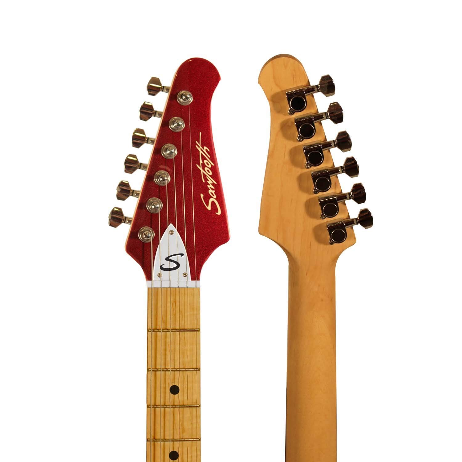 Sawtooth 6 String Electric Guitar Pack, Candy Apple Red, Right Handed (ST-ES-CARP-TRAVEL)