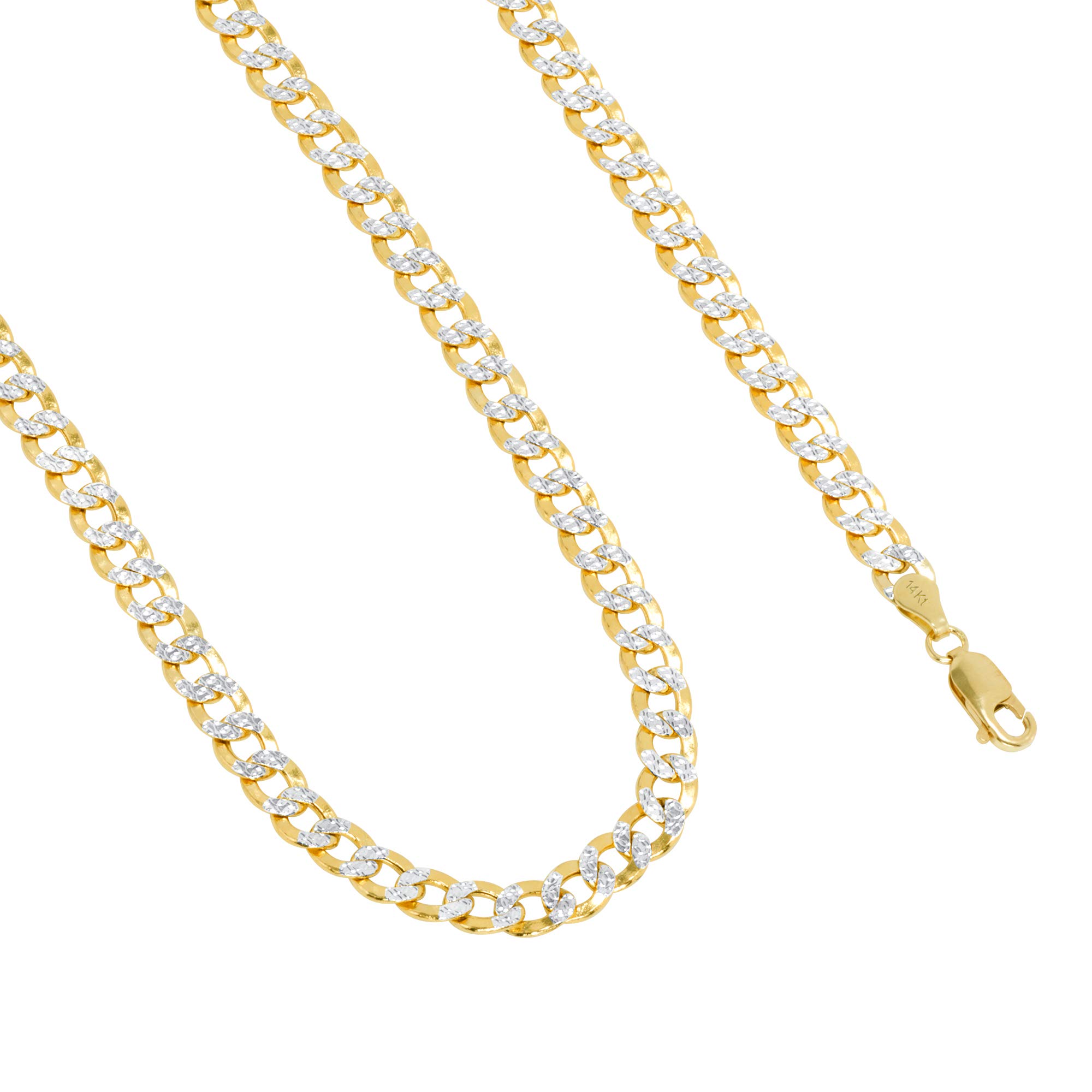 Nuragold 14k Yellow Gold 7mm Cuban Chain Curb Link Diamond Cut Pave Two Tone Bracelet, Mens Womens Jewelry 7" 7.5" 8" 8.5" 9"
