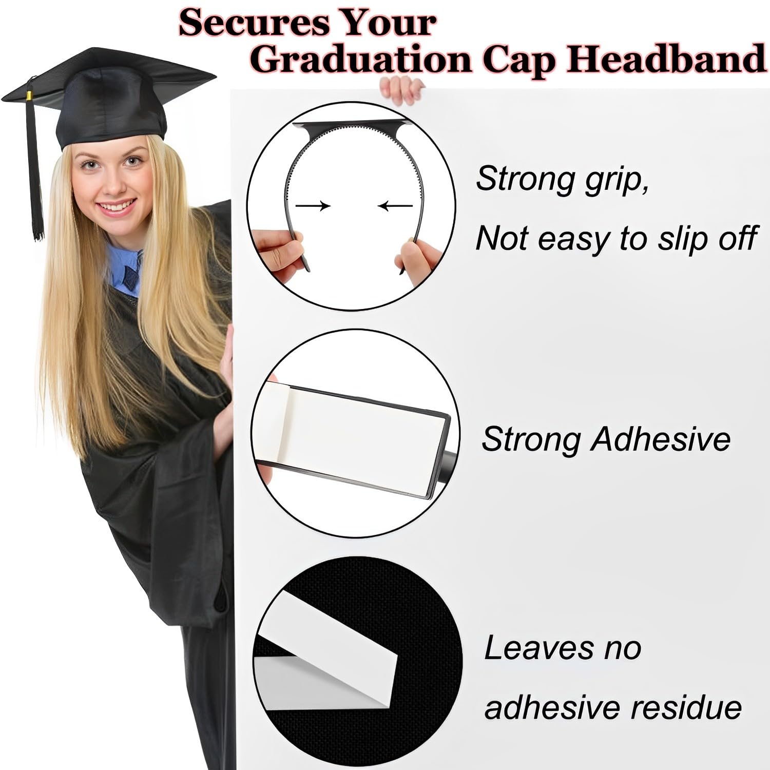 XIDIAK Graduation Cap Headband, 4 Pack Cap Inserts to Secure Your Hairstyle, Upgrade for Inside Grad Hat (Not Including the Hat)