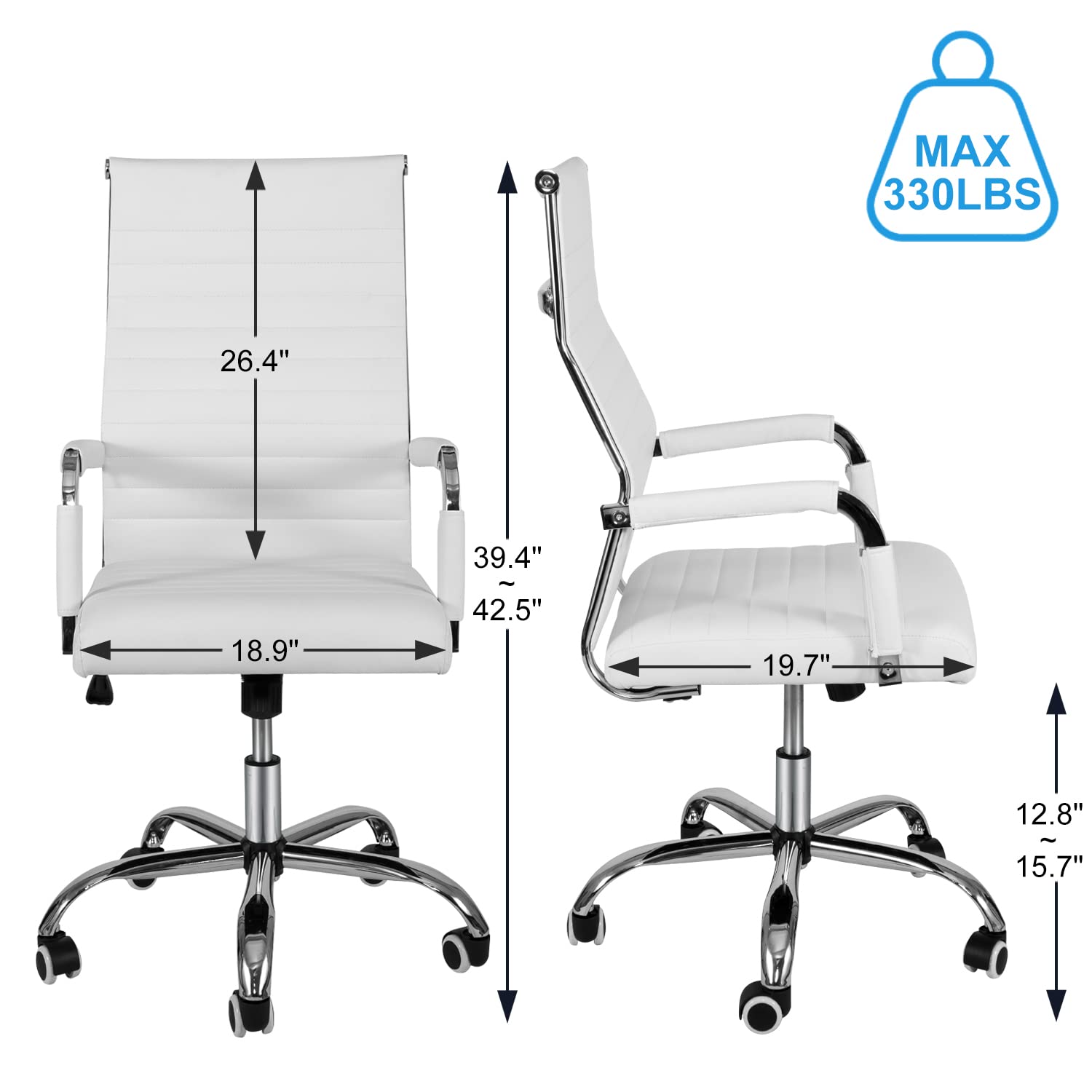 ONG Ergonomic Office Chair - Rolling Desk Chair High-Back White 360° Swivel Conference Executive Office Chair Adjustable Height and Armrest with Lumbar Support Task Computer Chair PU Leather
