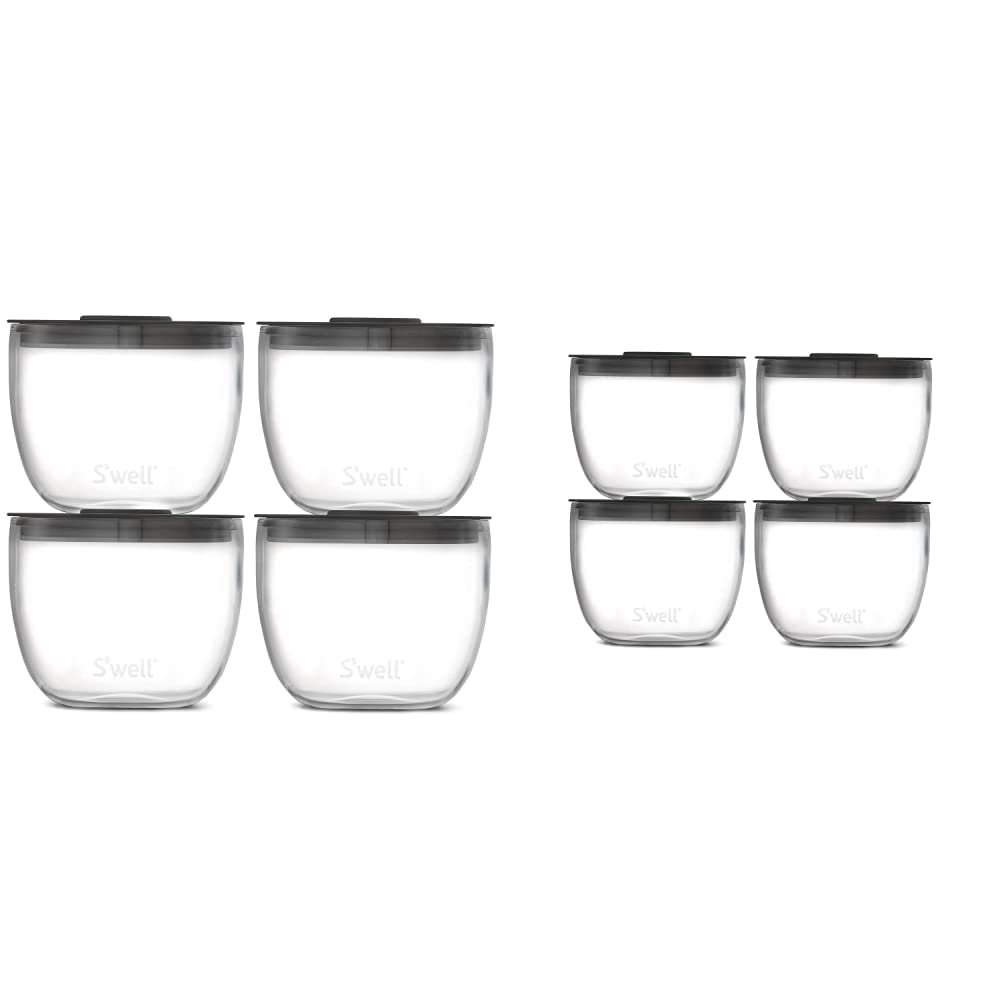 S'well Eats 2-in-1 Nesting Food Bowls, 10oz, Clear Prep Food Glass Bowls - Set of 4, 12oz - Make Meal Easy and Convenient - Leak-Resistant Pop-T