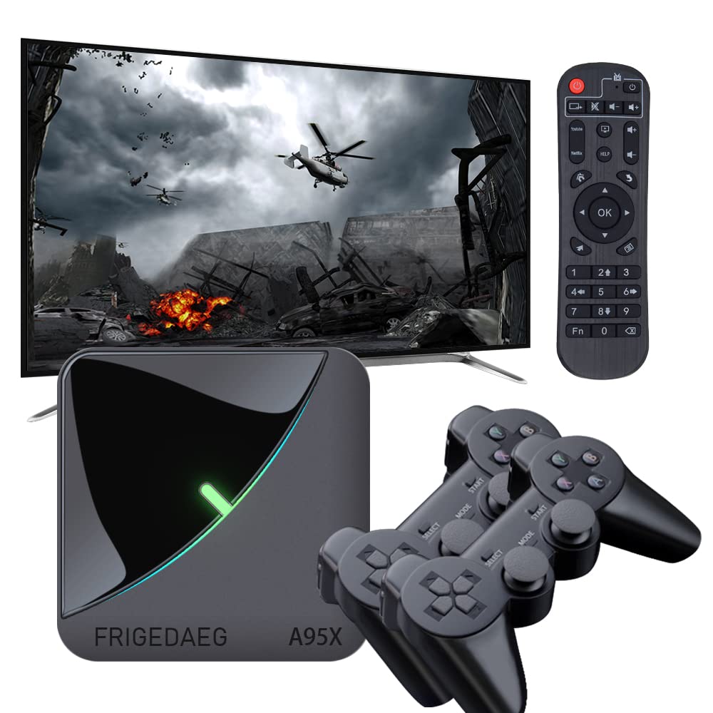 Video Game Console With 60000+ Games, A95X Retro Game Box Compatible With PS1/PSP/MAME, Android 9.0/EmuELEC 4.3 System 2 In 1 For TV/PC/Projector, 2.4g+5g Wifi, 2 Controllers (256)
