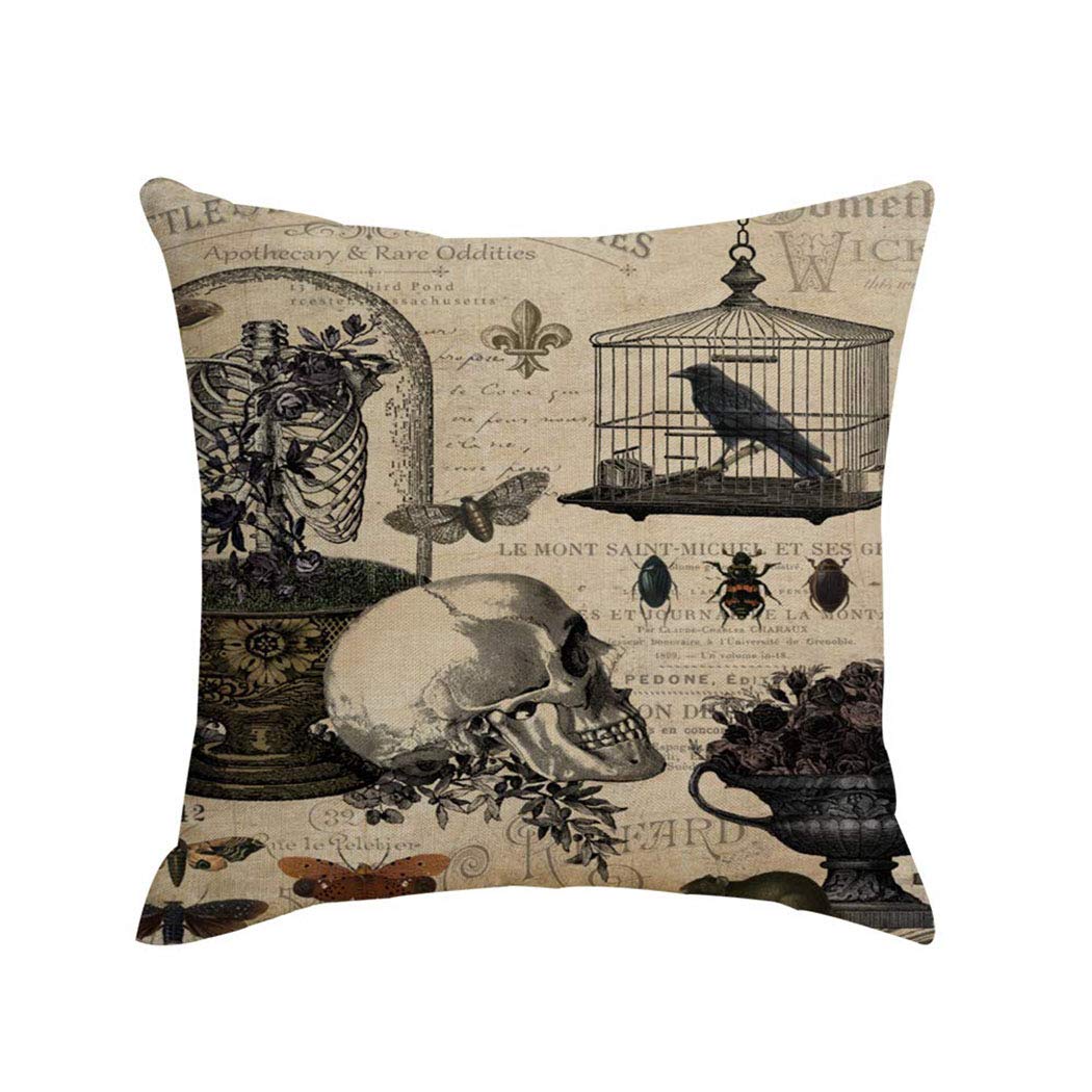PSDWETS Happly Halloween Decorations Crow Skull and Pumpkin Pillow Covers Set of 4 Home Decor Cotton Linen Throw Pillow Covers Cushion Cover 18 X 18